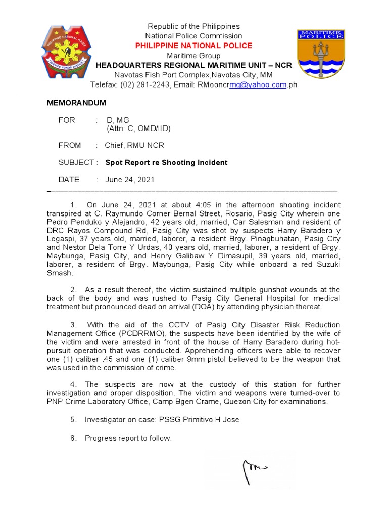 SPOT REPORT Shooting Incident | PDF