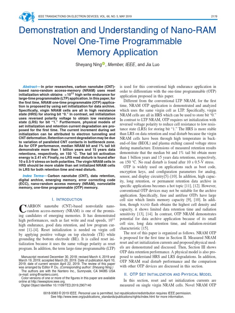 Demonstration and Understanding of Nano-RAM Novel One-Time Programmable Memory Application | PDF ...