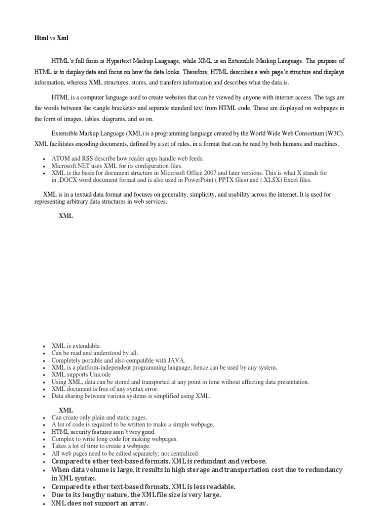 HTML Vs XML | PDF | Html | Xml