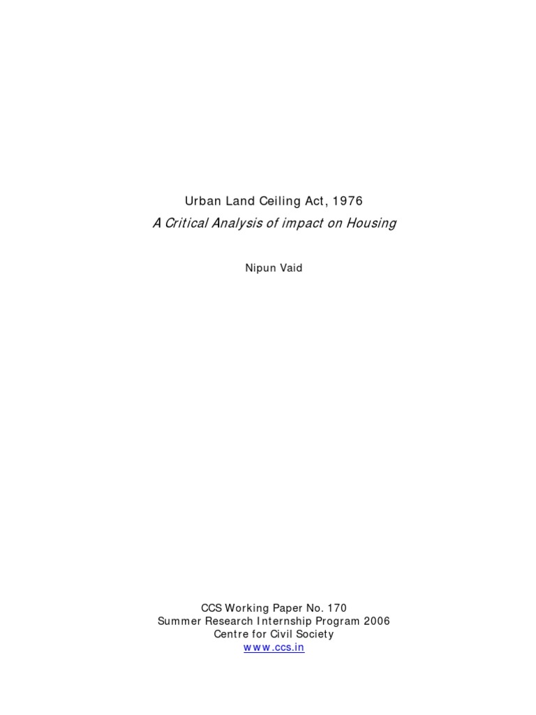 Urban Land Ceiling Act - Nipun | PDF | U.S. State | Slum