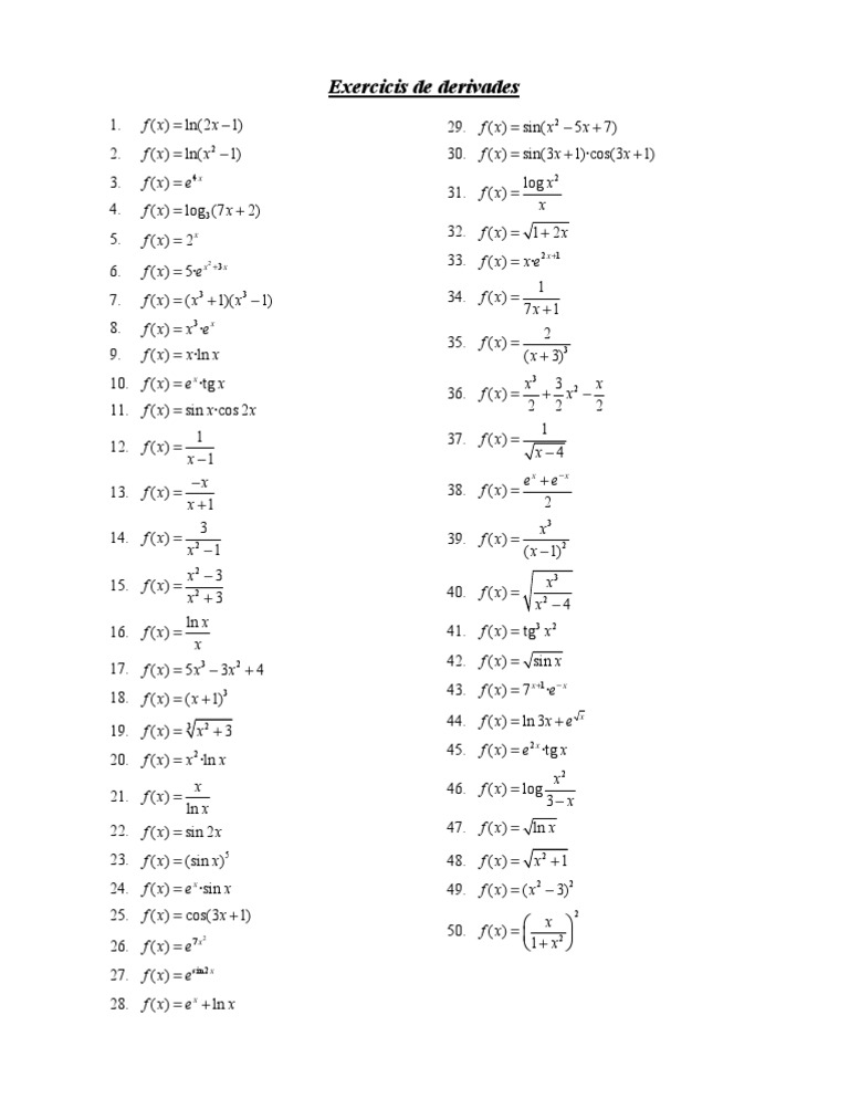 Exercicis De Derivades Pdf