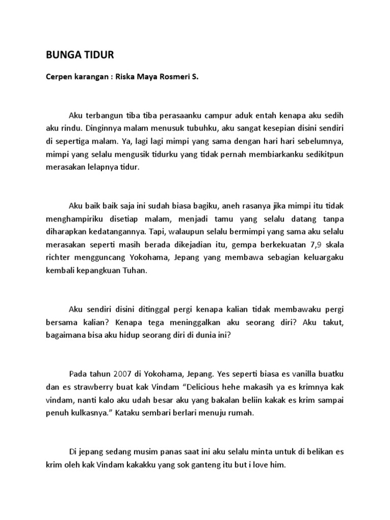Cerpen "Bunga Tidur" | PDF