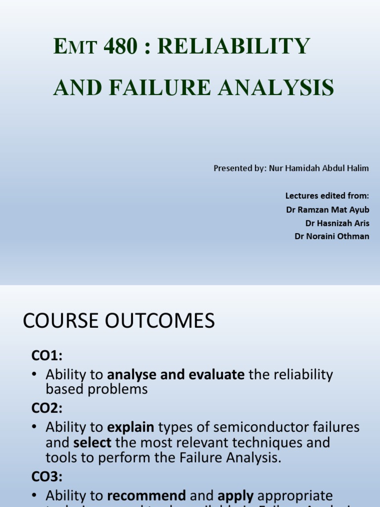 E 480: Reliability and Failure Analysis: Presented By: Nur Hamidah ...