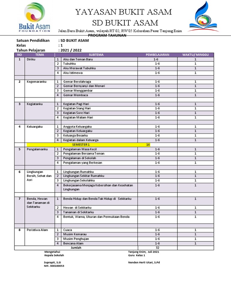 Prota SD Bukit Asam (Nenden Herti Utari) | PDF