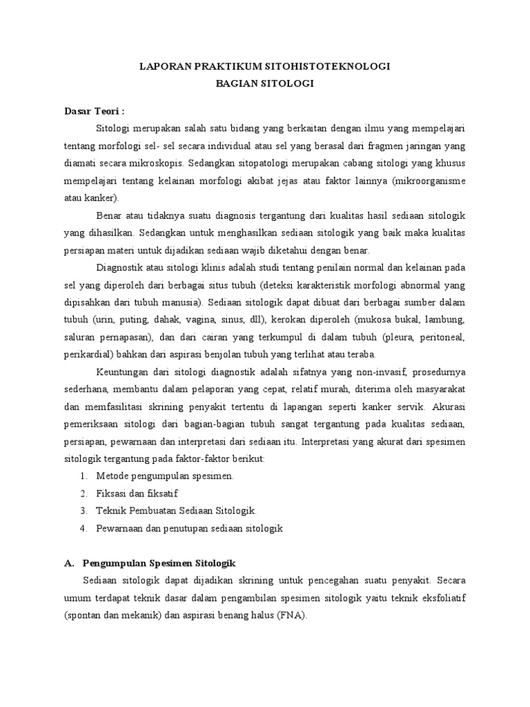 LAPORAN PRAKTIKUM SITOHISTOTEKNOLOGI Kel 6 | PDF