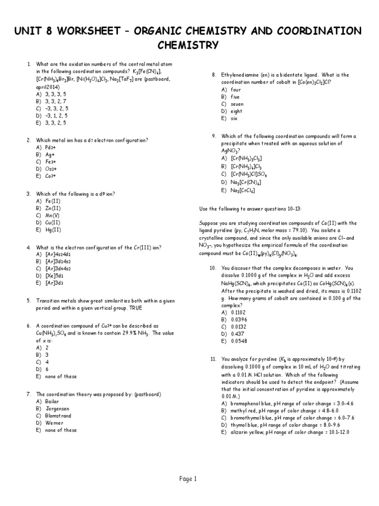 Unit 8 AP Chem - Organic and Complexes | PDF | Coordination Complex ...