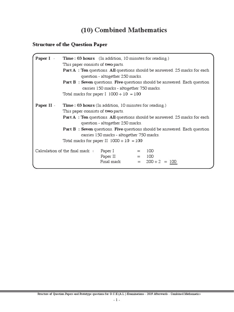 Combined Mathematics: Structure of The Question Paper | PDF | Sine ...