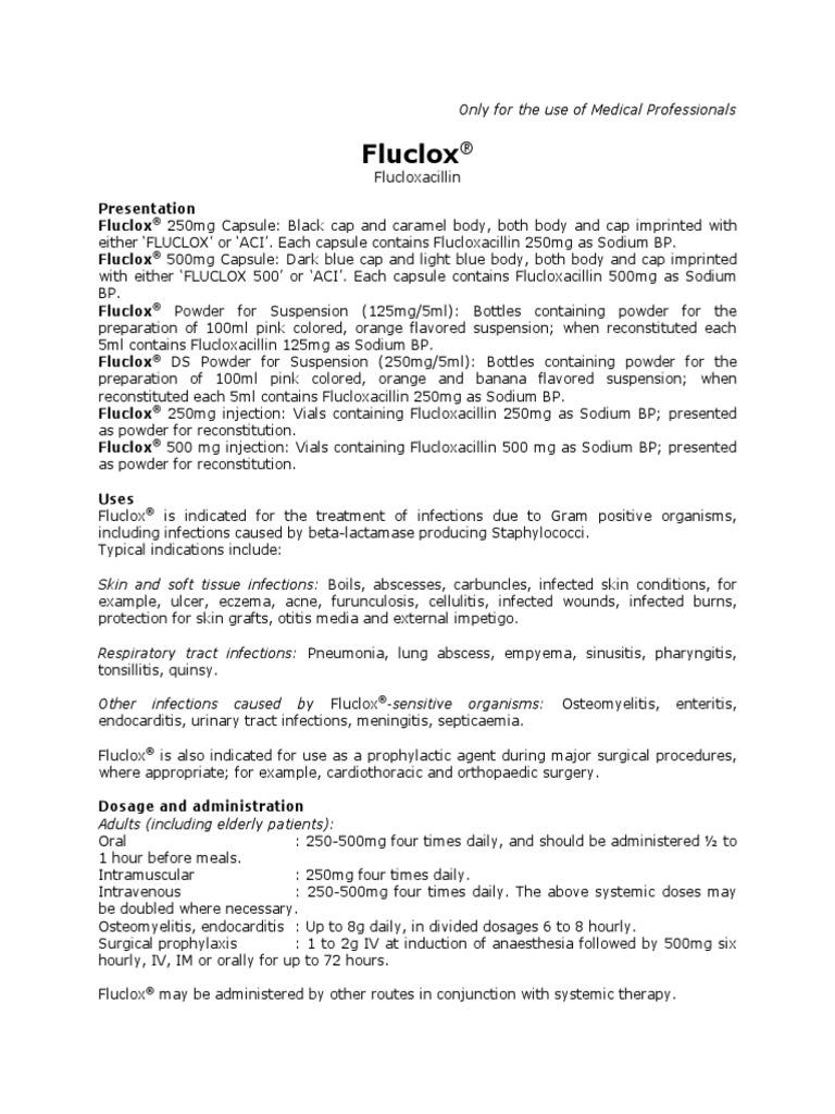 Fluclox | PDF | Intravenous Therapy | Dose (Biochemistry)