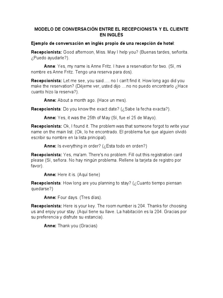 Hotel Check-In Conversation | PDF