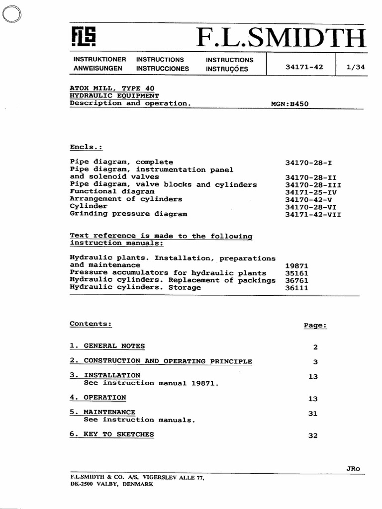 321.HY110 ATOX MILL, TYPE 40 Hydraulic Equipment Operational Reports | PDF
