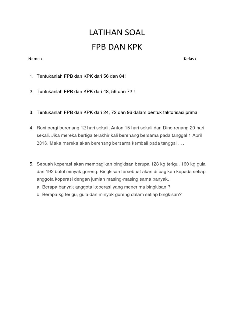 Latihan Soal FPB Dan KPK | PDF