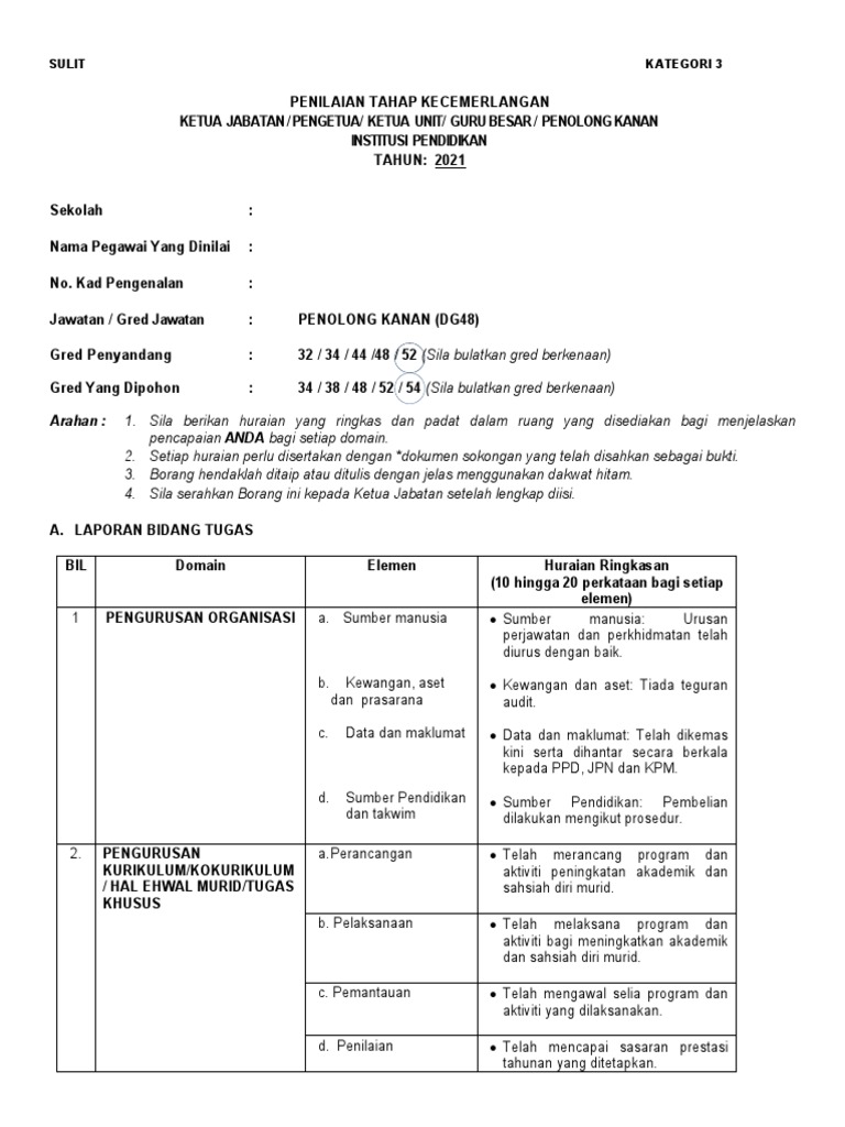 Contoh Penulisan Borang TBBK DG54 | PDF
