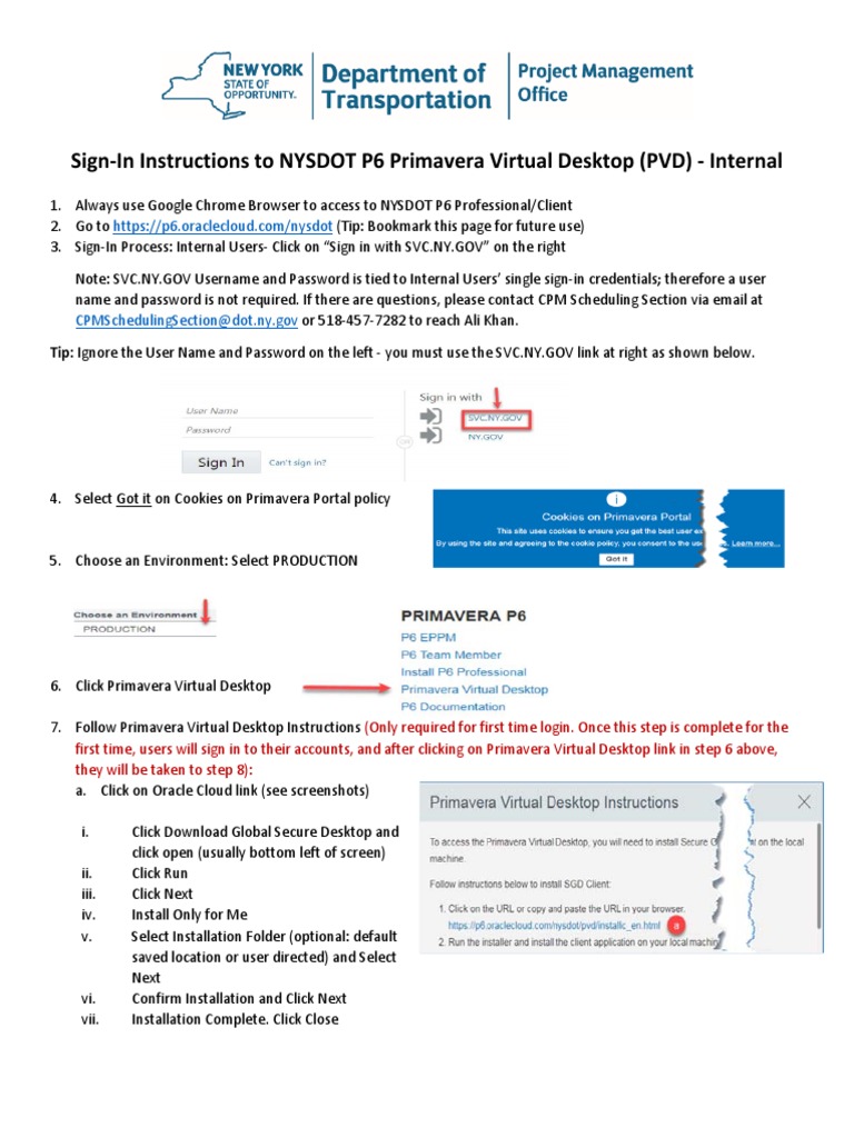 Sign in Instructions To NYSDOT P6 Primavera Virtual Desktop (PVD ...