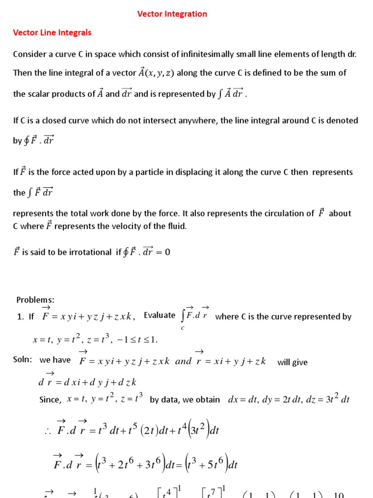 Vector Integration Vector Line Integrals | PDF | Integral ...