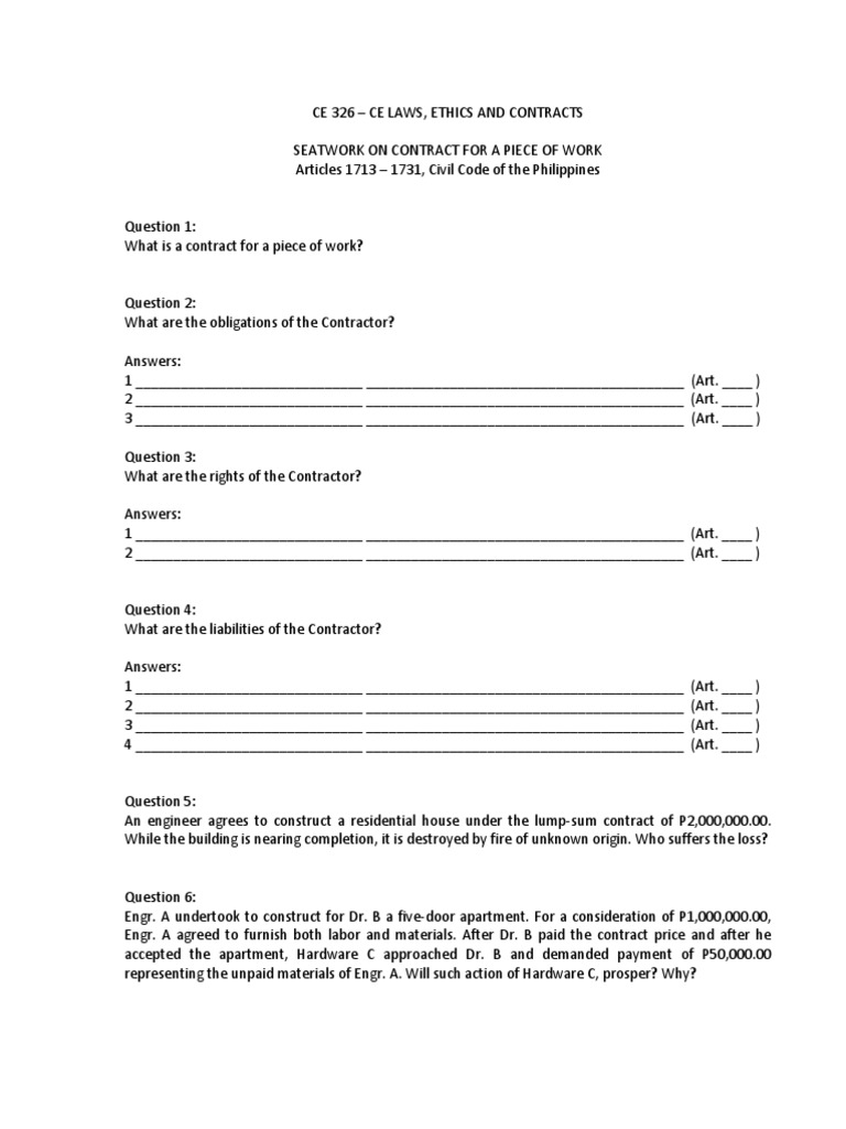 Contract For A Piece of Work | PDF