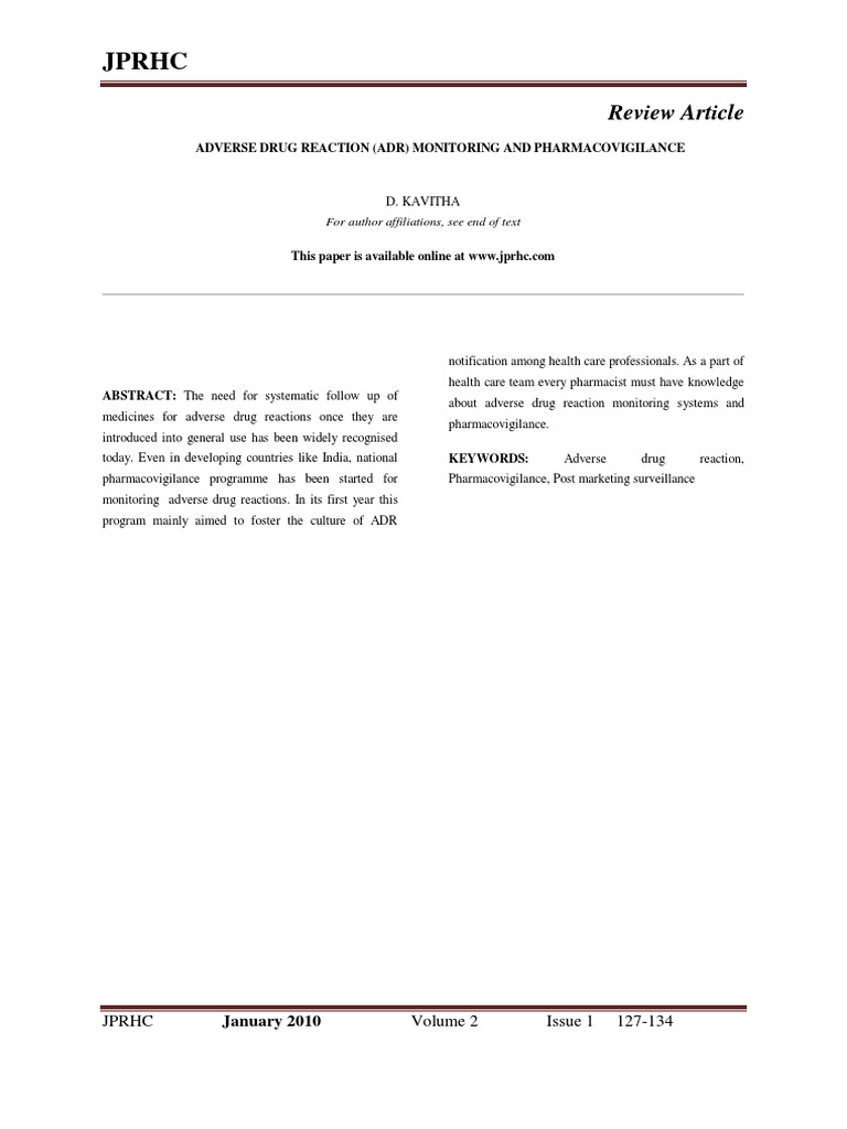 Adverse Drug Reaction ADR Monitoring and Pharmacov | PDF ...