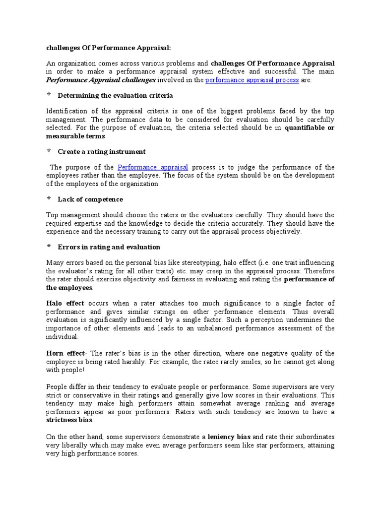 Challenges of Performance Appraisal | PDF | Performance Appraisal | Bias