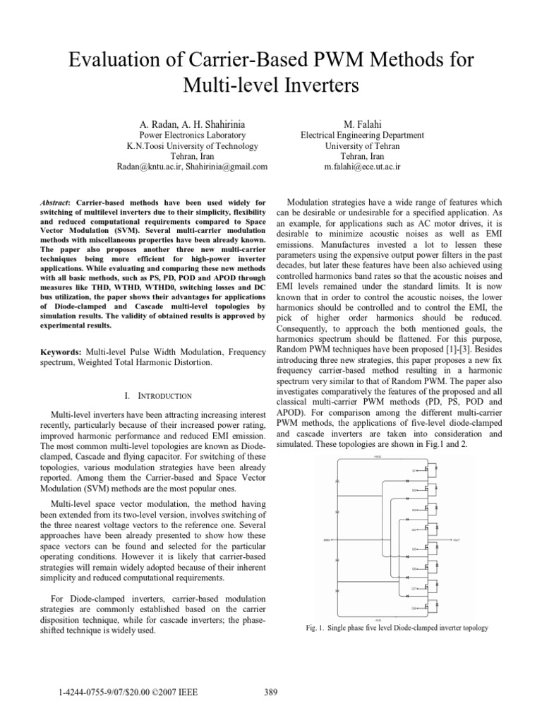 Evaluation Of Carrier Based Pwm Methods For Multi Level Inverters Pdf Power Inverter Power