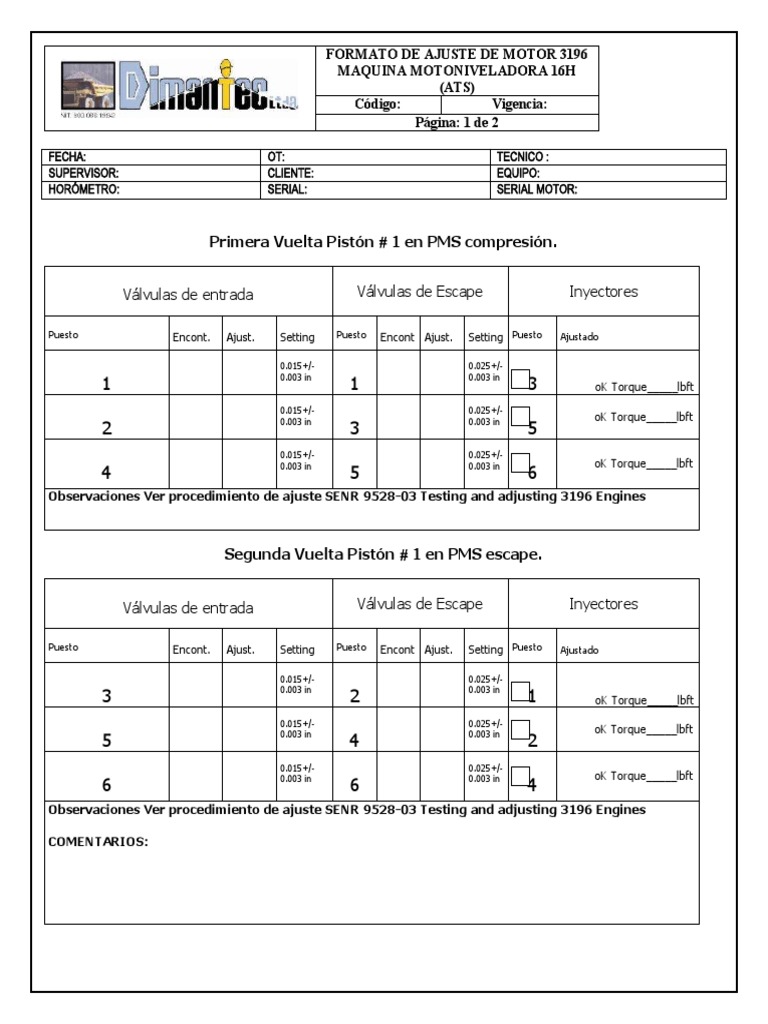 Formato de Formato de Ajuste de Motor 3196 | PDF | Tecnología de ...