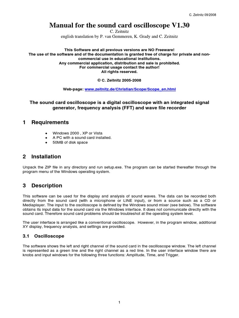 Manual For The Sound Card Oscilloscope V1.30: 1 Requirements | PDF