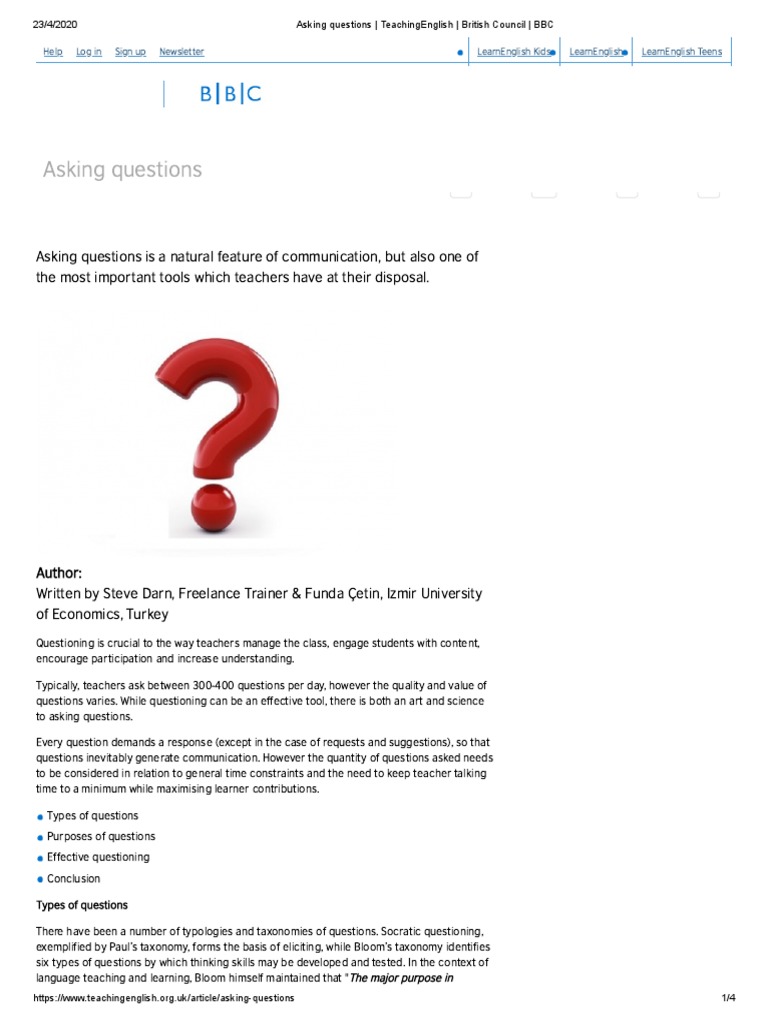 Asking Questions - TeachingEnglish - British Council - BBC | PDF ...