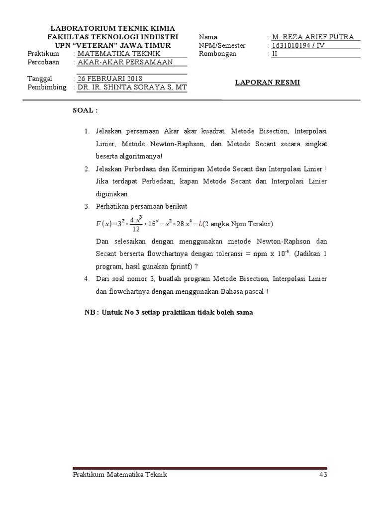 Lapres 2 Matematika Teknik | PDF | Metode & Bahan Ajar | Sains & Matematika