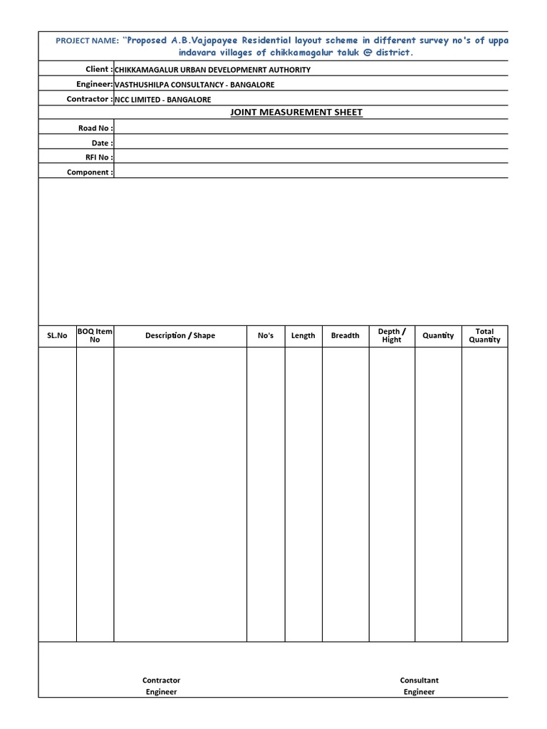 Joint Measurement Sheet: Client: Engineer: Contractor | PDF ...