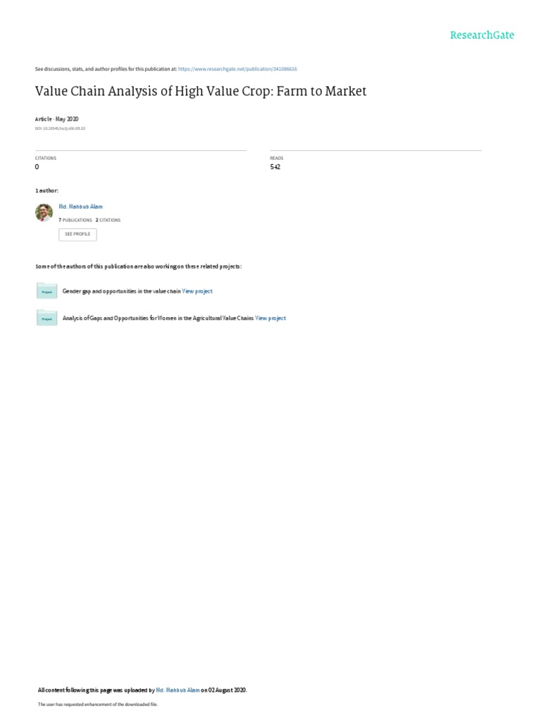 Value Chain Analysis of High Value Crop: Farm To Market: Article ...