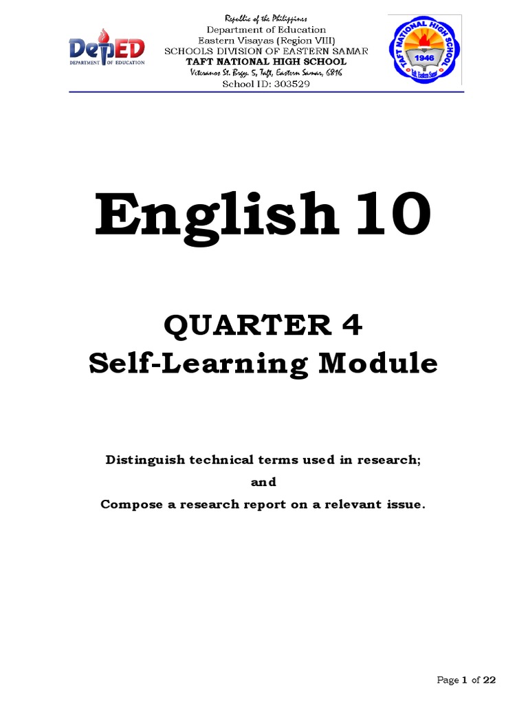 English 10: Quarter 4 Self-Learning Module | PDF | Quantitative ...