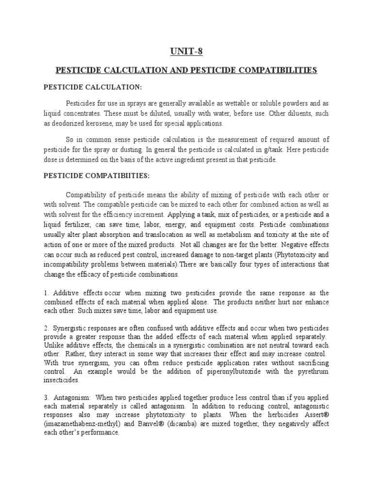 UNIT-8: Pesticide Calculation and Pesticide Compatibilities | PDF ...