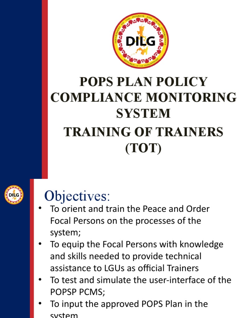 Pops Plan Policy Compliance Monitoring System Training of Trainers (TOT ...