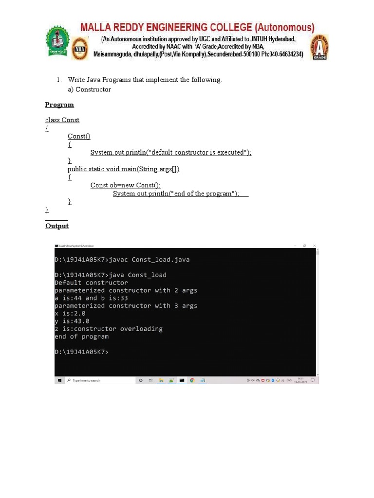 19j41a05l1 K Varsha Java Lab Programs Pdf Constructor Object Oriented Programming