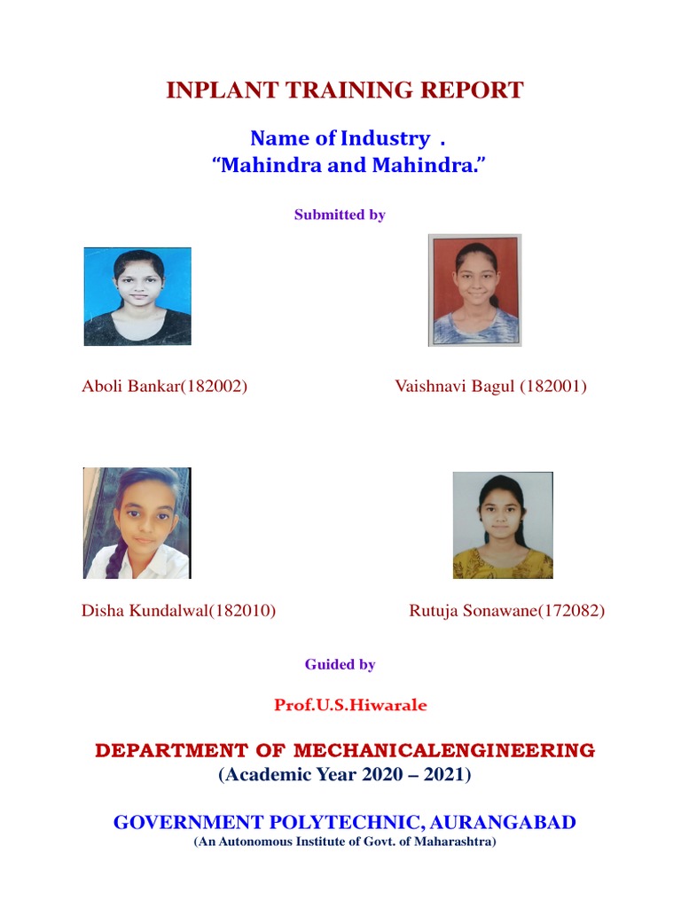 Inplant Training Report: Name of Industry - "Mahindra and Mahindra ...