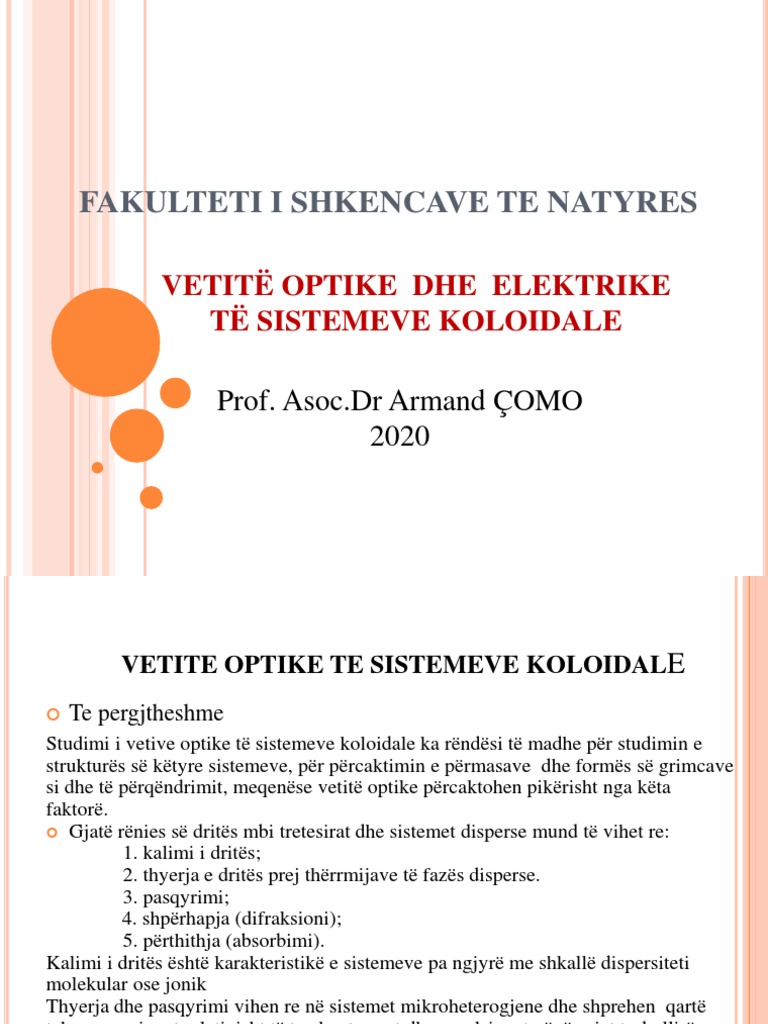 Leksion Vetite Optike Dhe Elektrike Te Sist - Koloidale | PDF