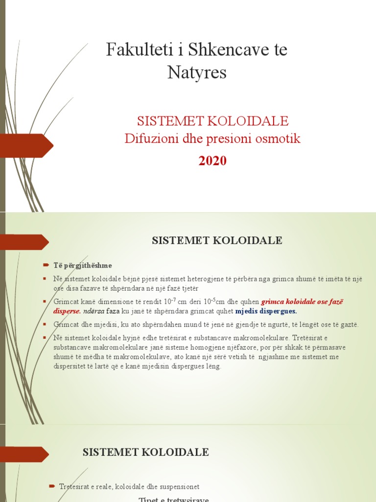 Leksioni 3 Sistemet Koloidale, Difuzioni Dhe Presioni Osmotik | PDF