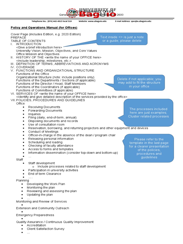 Policy and Operations Manual (For Offices) : General Luna Road, Baguio ...