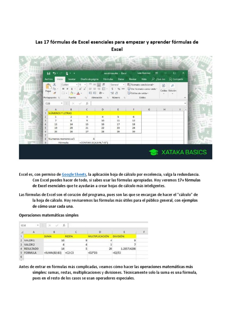 Fórmulas Básicas de Excel para Principiantes | PDF | Hoja de cálculo ...