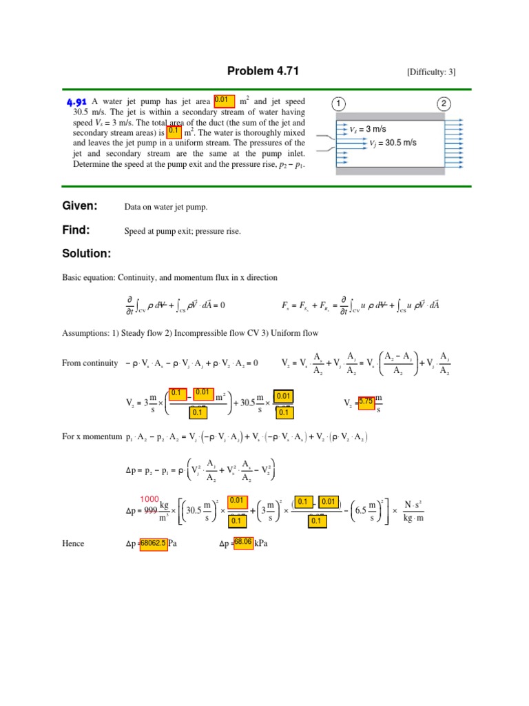 Given: Find: Solution:: Problem 4.71 | PDF | Fluid Dynamics | Gas ...