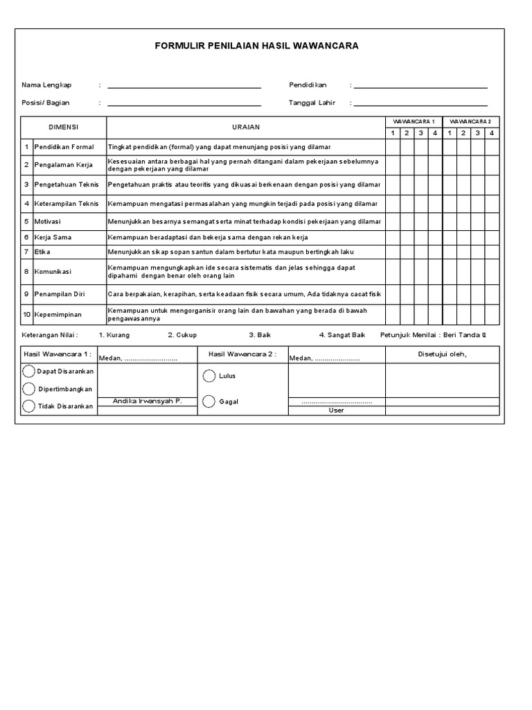 Form Penilaian Hasil Wawancara | PDF