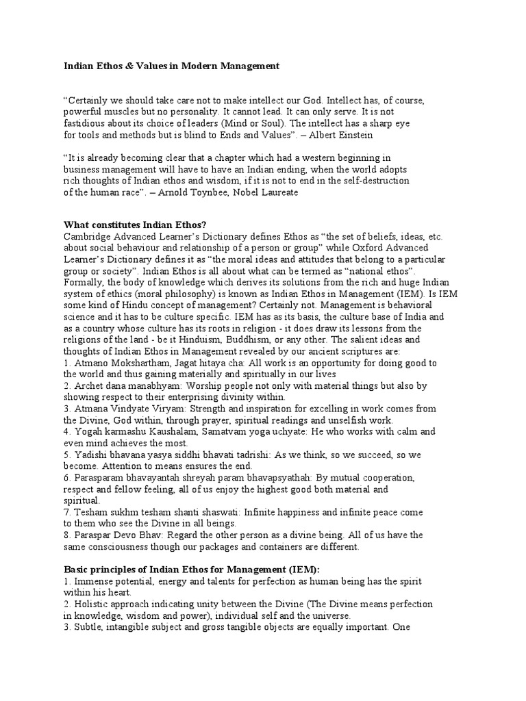 Indian Management Thought Vs Western Managenment Thought | PDF | Value ...