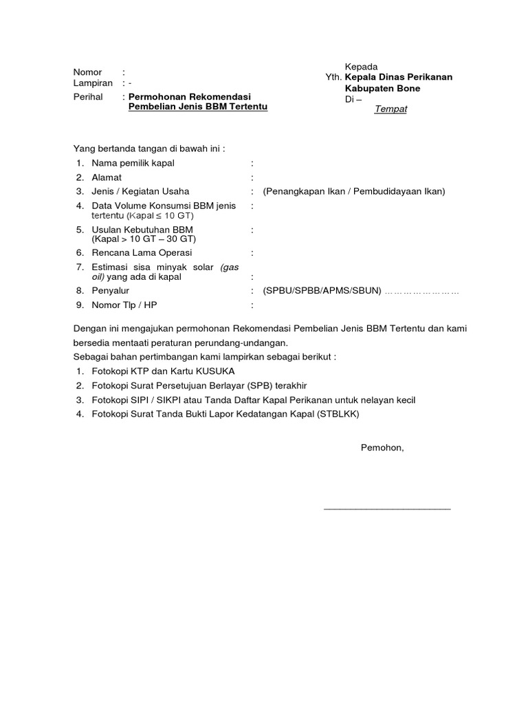 Form Permohonan Rekomendasi BBM | PDF