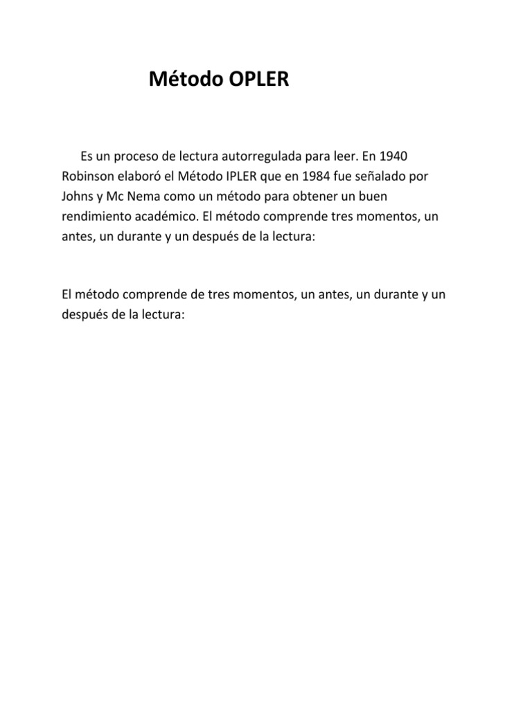 Método OPLER Enviar | Descargar gratis PDF | Cognición | La naturaleza ...