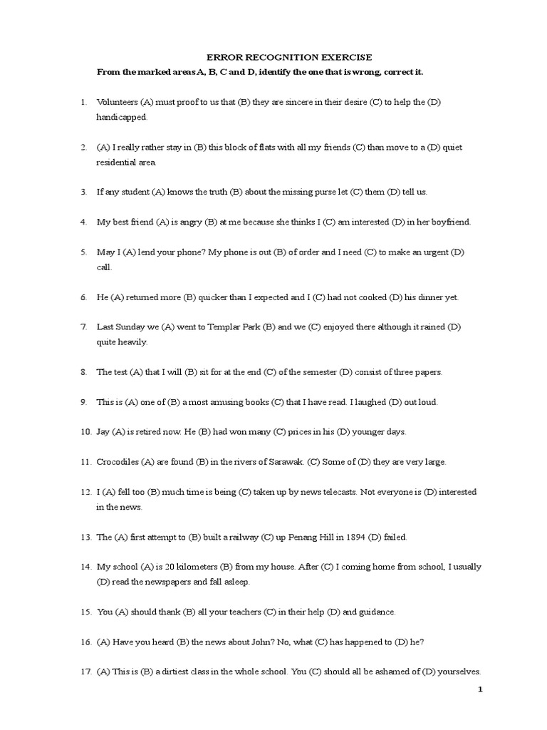 Error Recognition 2 | PDF | English Language | Languages