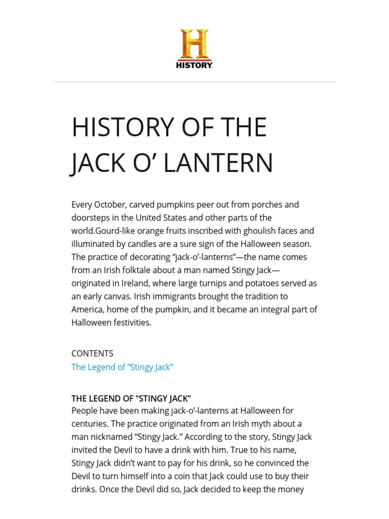 History of The Jack O' Lantern - Halloween - HISTORY | PDF | Traditions ...