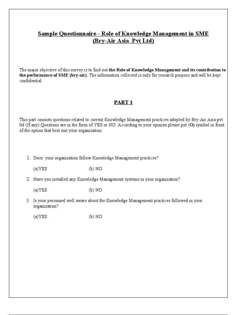 Sample Questionnaire | Questionnaire | Knowledge Management