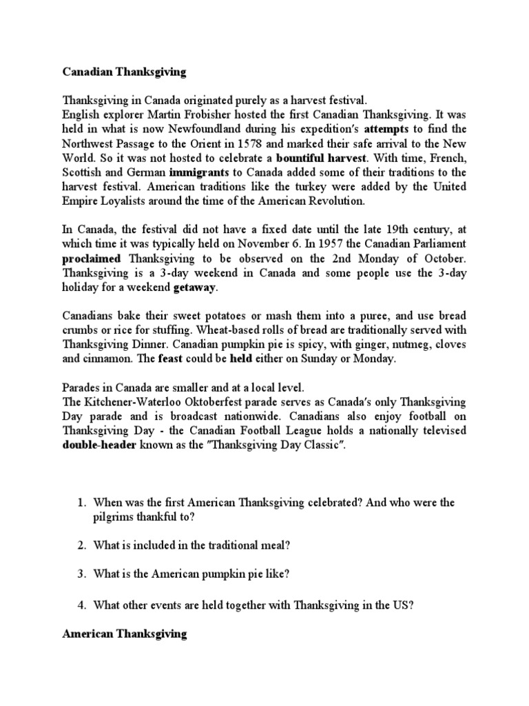 Thanksgiving US Vs Canada | PDF | Thanksgiving Dinner | Thanksgiving