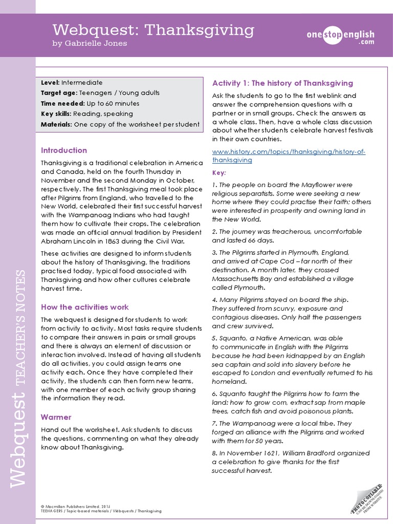 Webquest: Thanksgiving: by Gabrielle Jones | PDF | Thanksgiving Dinner ...