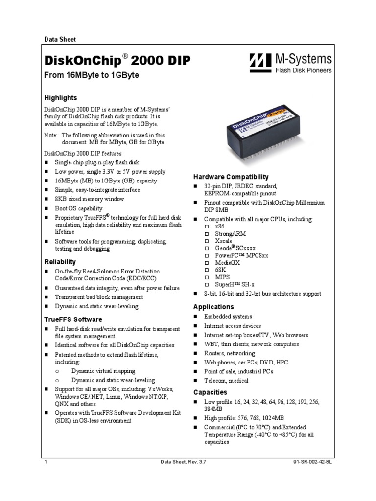 Diskonchip 2000 Dip: From 16mbyte To 1gbyte | PDF | Booting | Flash Memory