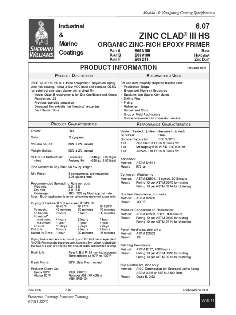 Zinc Clad Iii HS: Organic Zinc-Rich Epoxy Primer Industrial & Marine ...