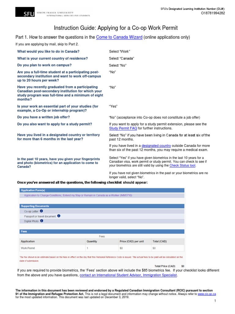 Instruction Guide: Applying For A Co-Op Work Permit | PDF | Immigration ...